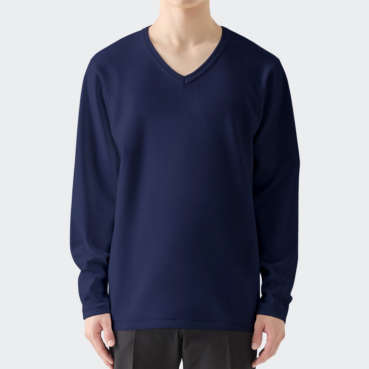 MENS ヘビー 長袖 VネックTシャツ NAVY | 高級無地Tシャツ専門店 | EIJI 1926（エイジ）」