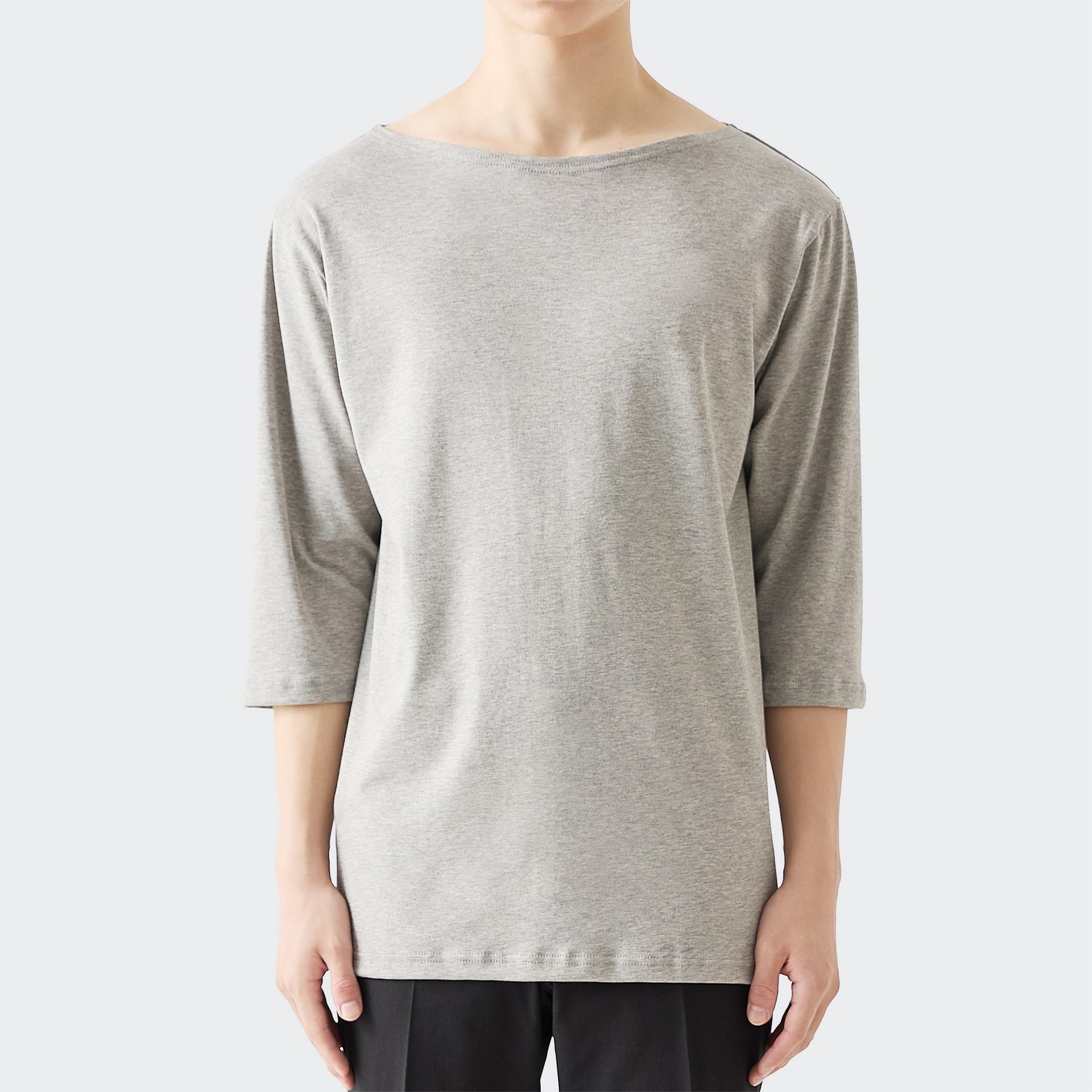 MENS ベーシック 7分袖 ボートネックTシャツ HEATHER GRAY | 高級無地Tシャツ専門店 | EIJI 1926（エイジ）」