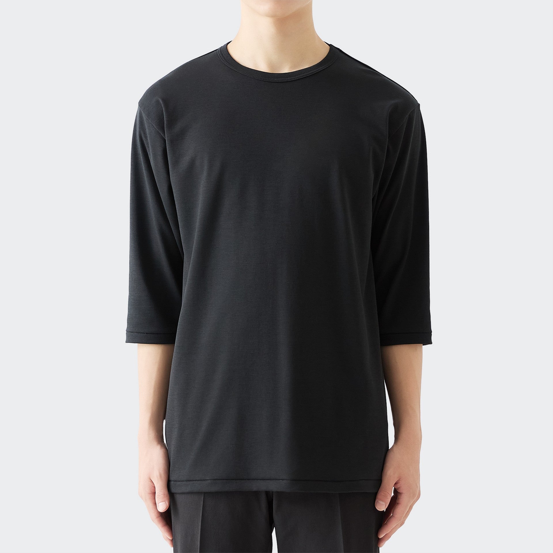 MENS ベーシック 7分袖 クルーネックTシャツ BLACK | 高級無地Tシャツ専門店 | EIJI 1926（エイジ）」