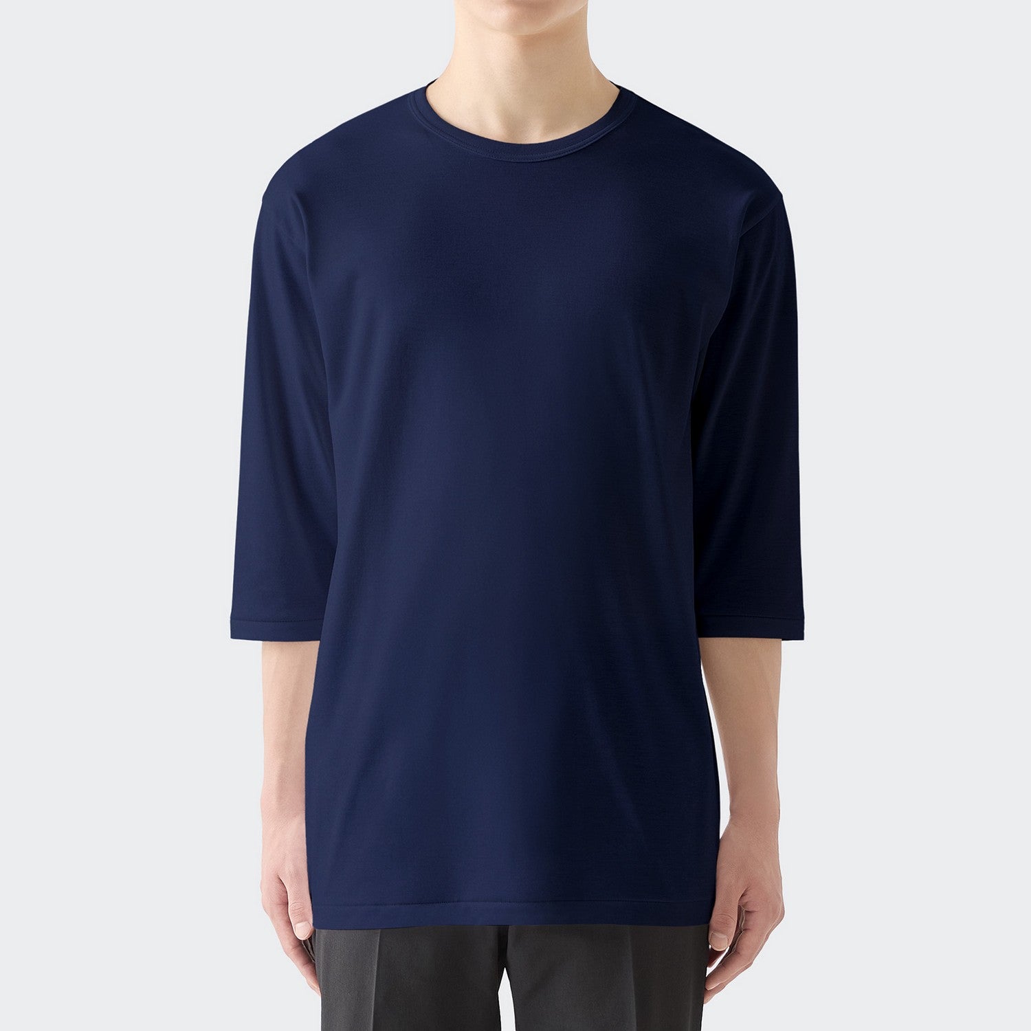 MENS ベーシック 7分袖 クルーネックTシャツ NAVY | 高級無地Tシャツ専門店 | EIJI 1926（エイジ）」