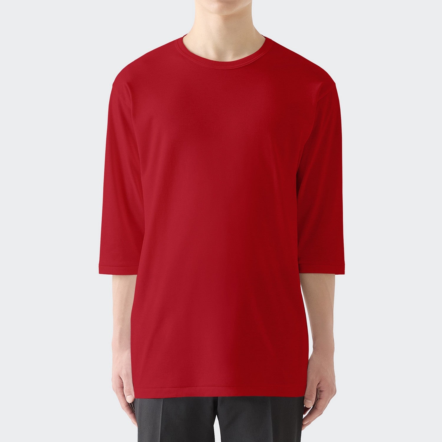 MENS ベーシック 7分袖 クルーネックTシャツ RED | 高級無地Tシャツ専門店 | EIJI 1926（エイジ）」