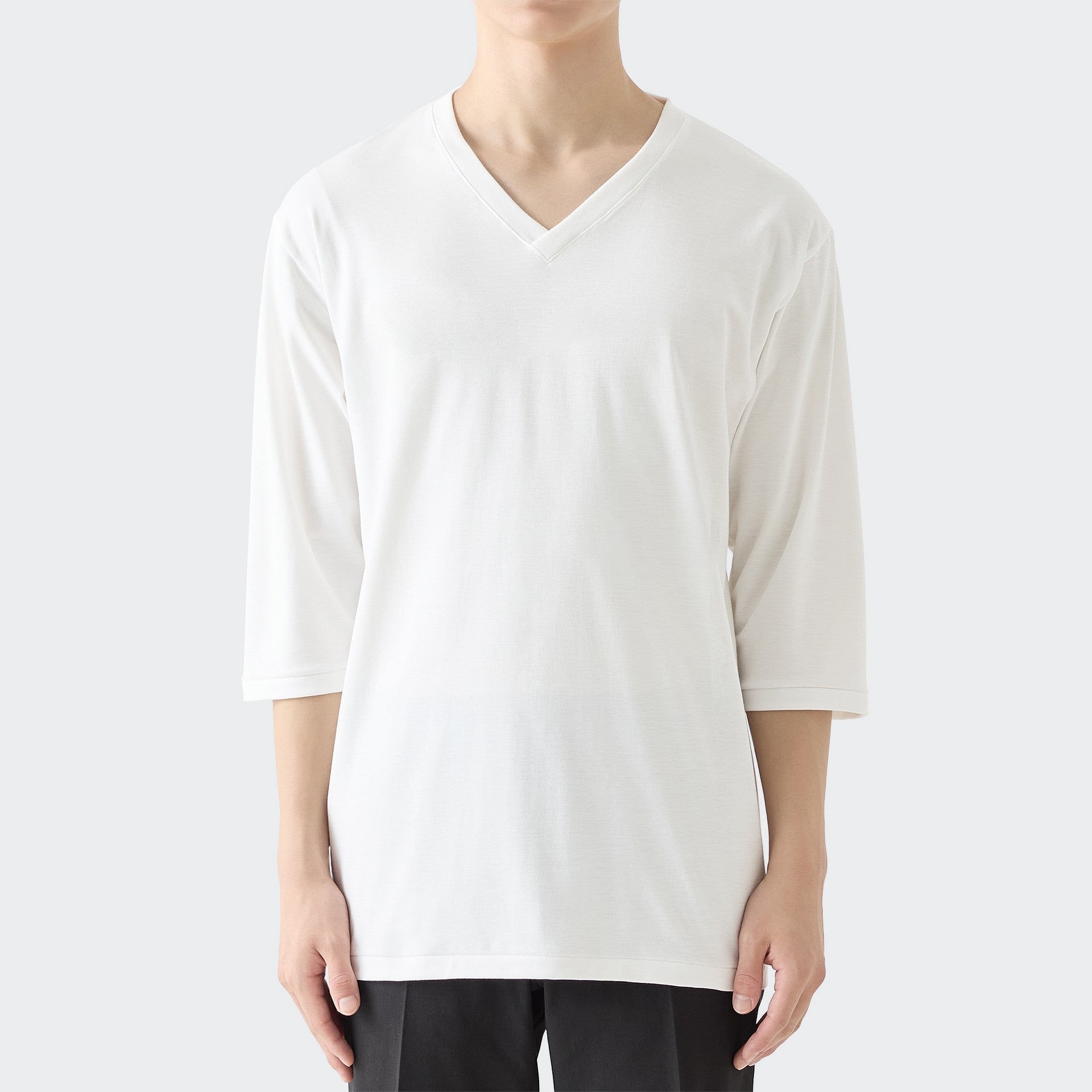 MENS ベーシック 7分袖 VネックTシャツ WHITE | 高級無地Tシャツ専門店 | EIJI 1926（エイジ）」