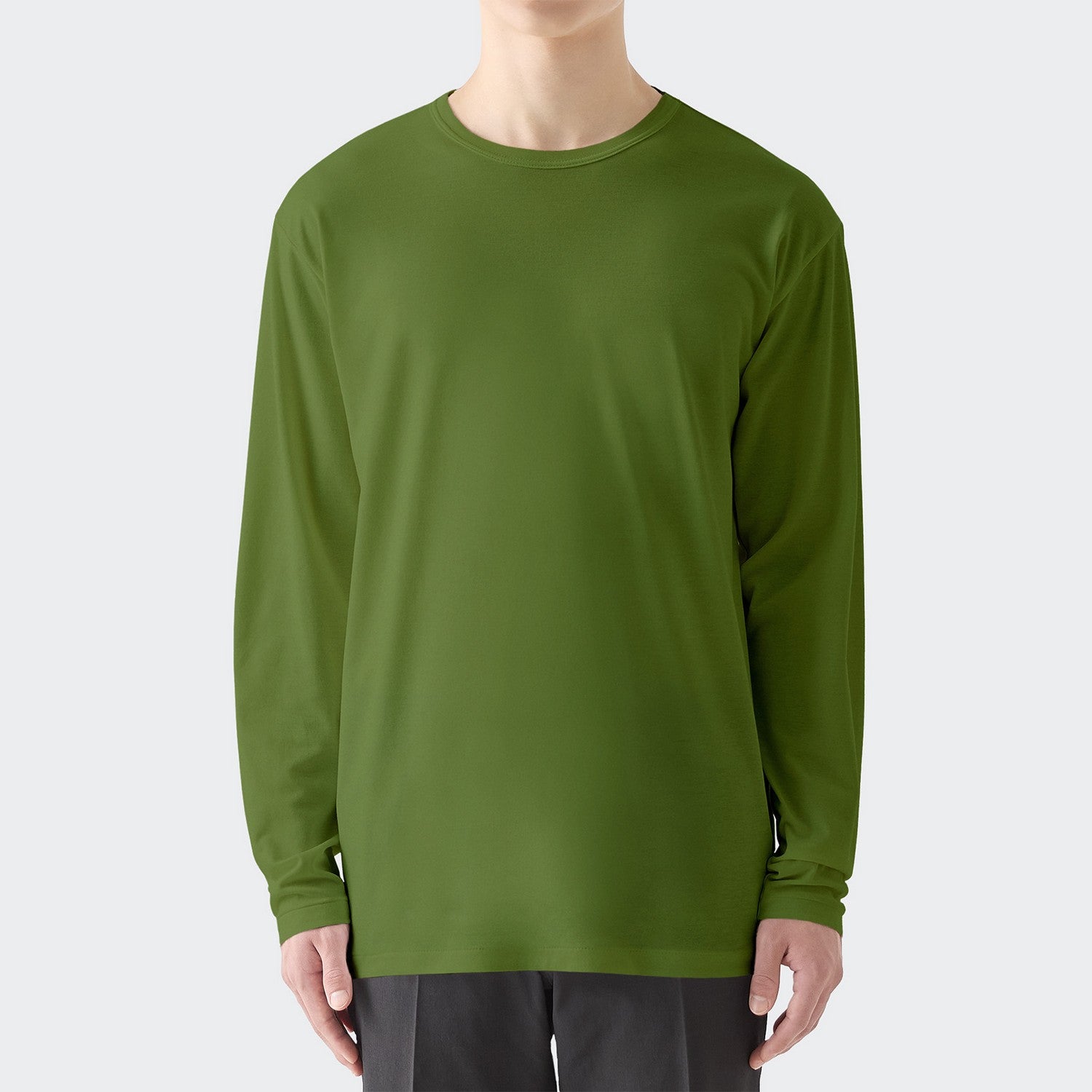 MENS ベーシック 長袖 クルーネックTシャツ GREEN | 高級無地Tシャツ専門店 | EIJI 1926（エイジ）」